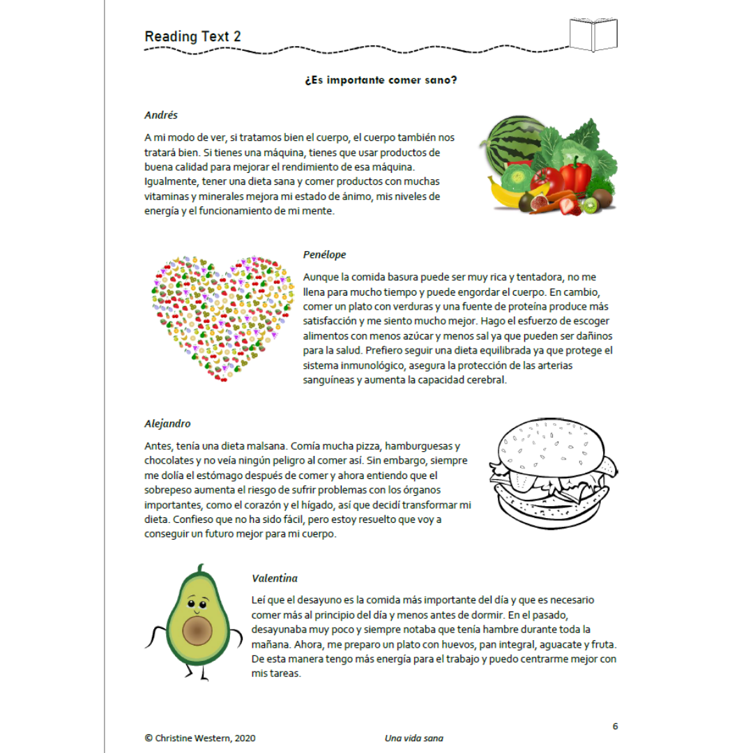 Spanish Reading Comprehension: Una vida sana - Sail Through Spanish