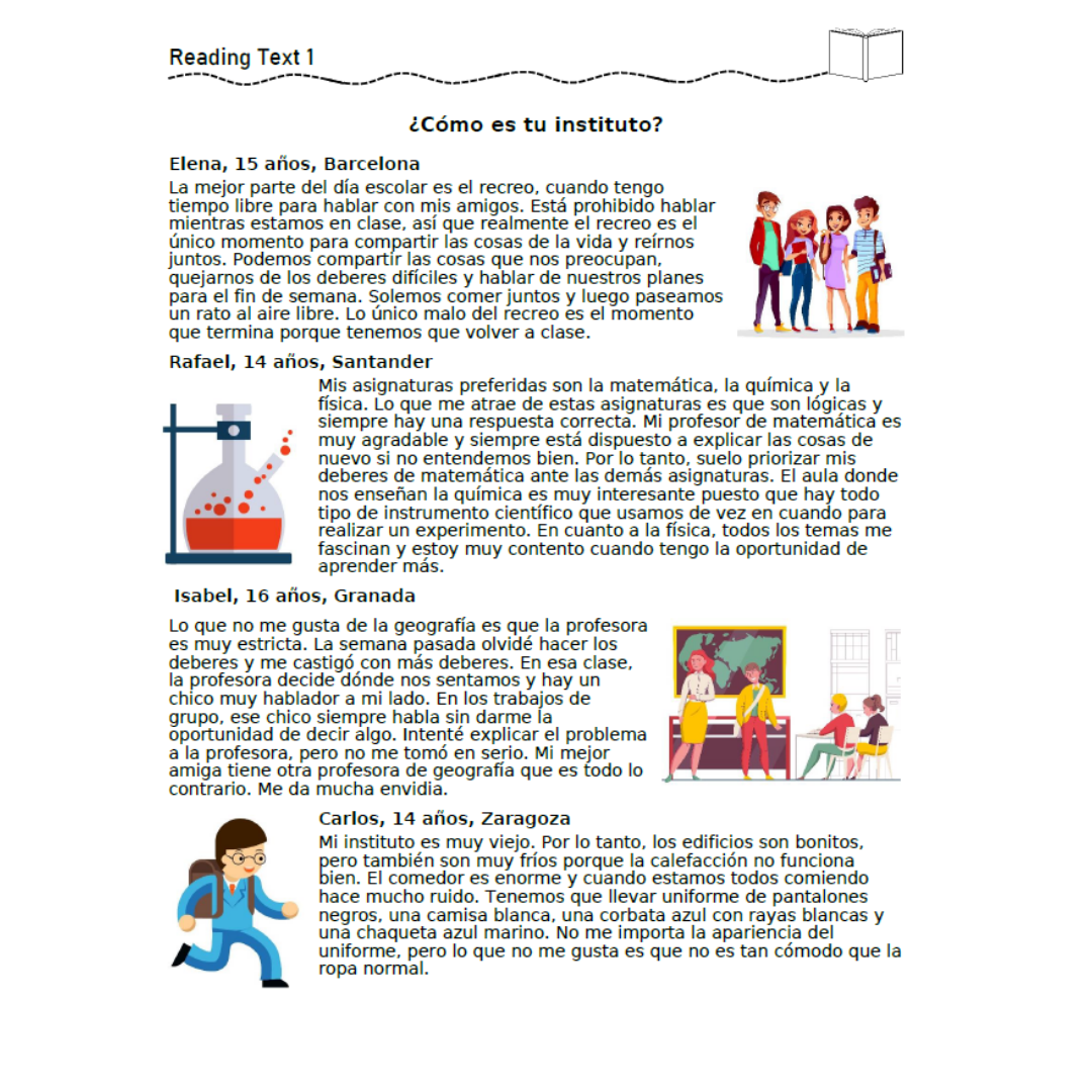 Reading & Vocab: El colegio - Sail Through Spanish