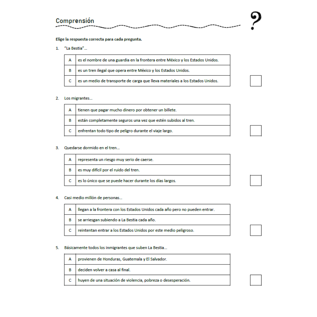 La Bestia, el tren de la muerte: Sample Advanced Spanish Comprehension ...